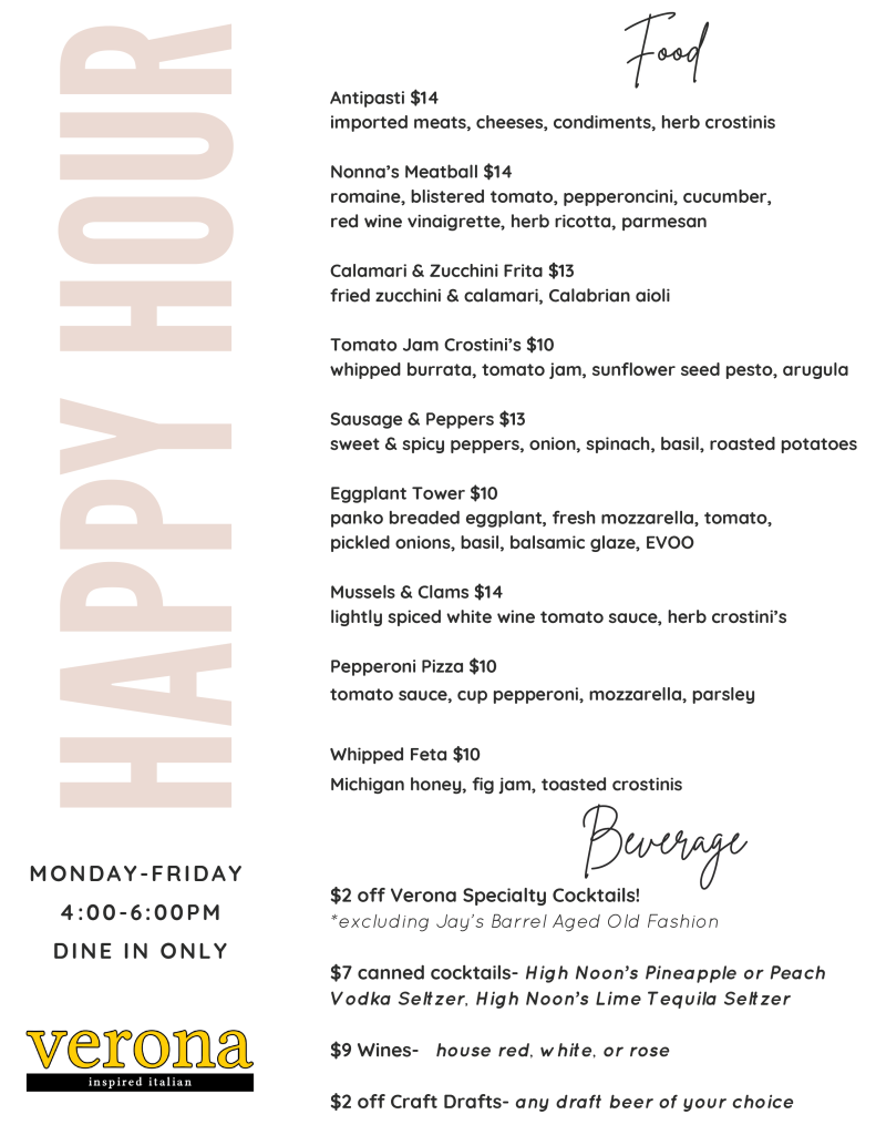 Our Menu - Verona Inspired Italian | Casual Food & Craft Cocktails