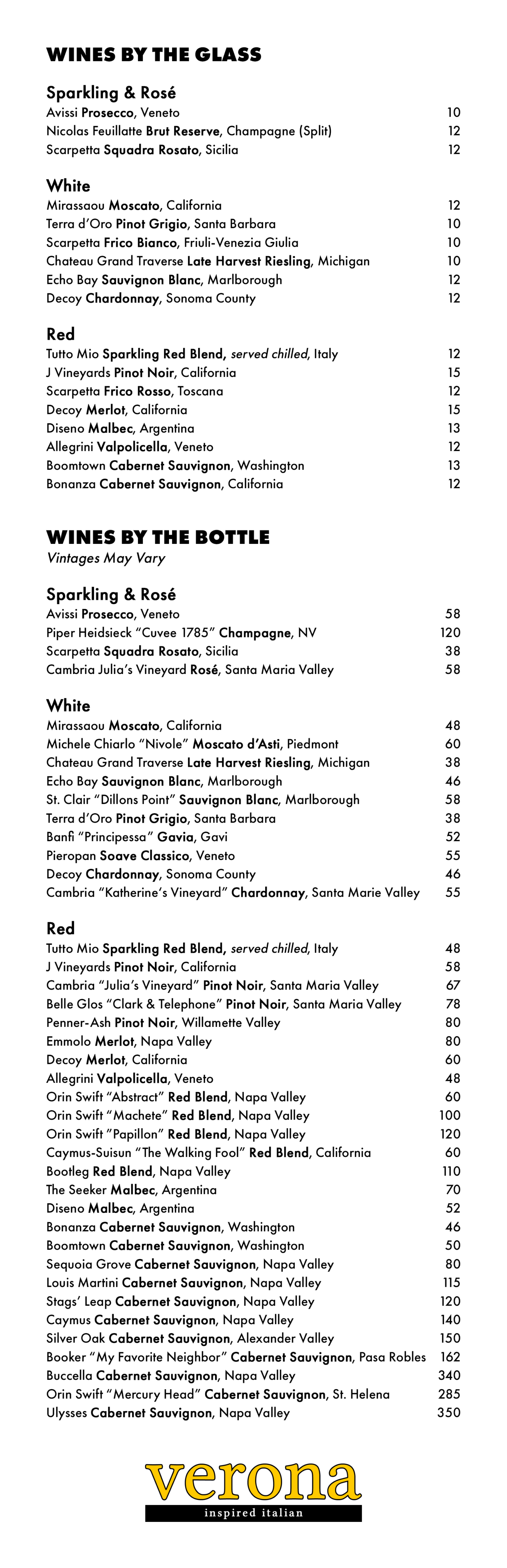 Our Menu - Verona Inspired Italian | Casual Food & Craft Cocktails