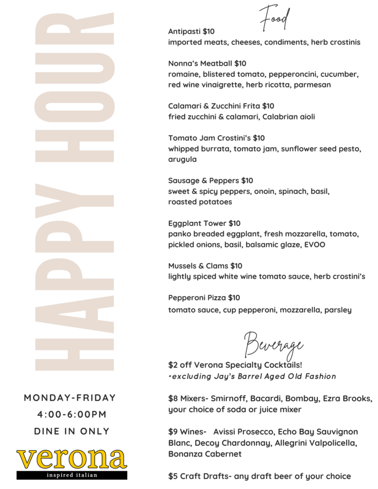 Our Menu - Verona Inspired Italian | Casual Food & Craft Cocktails